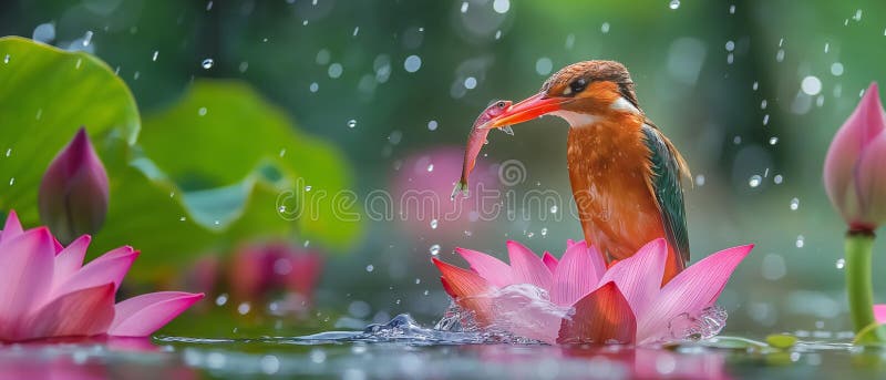 AI Image Generator of Ruddy Kingfisher,Ruby Kingfisher are Eating Fish ...