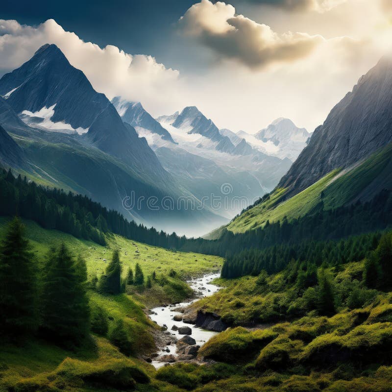 An AI Image Generator, Scenic Alpine Landscape with Majestic Editorial ...