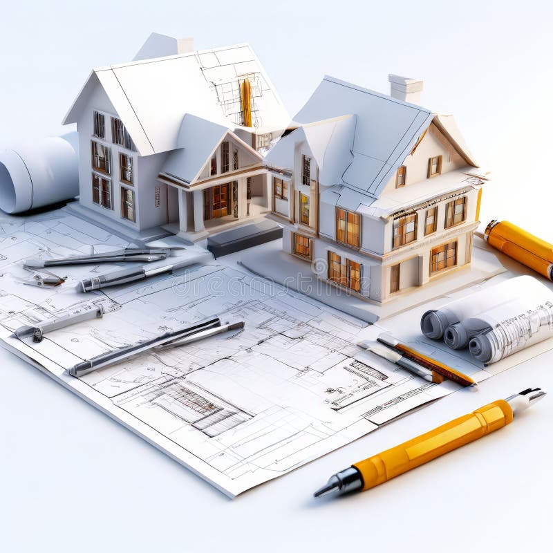 AI Image Generator, Small House Model on Architecture Floor Plan Stock ...