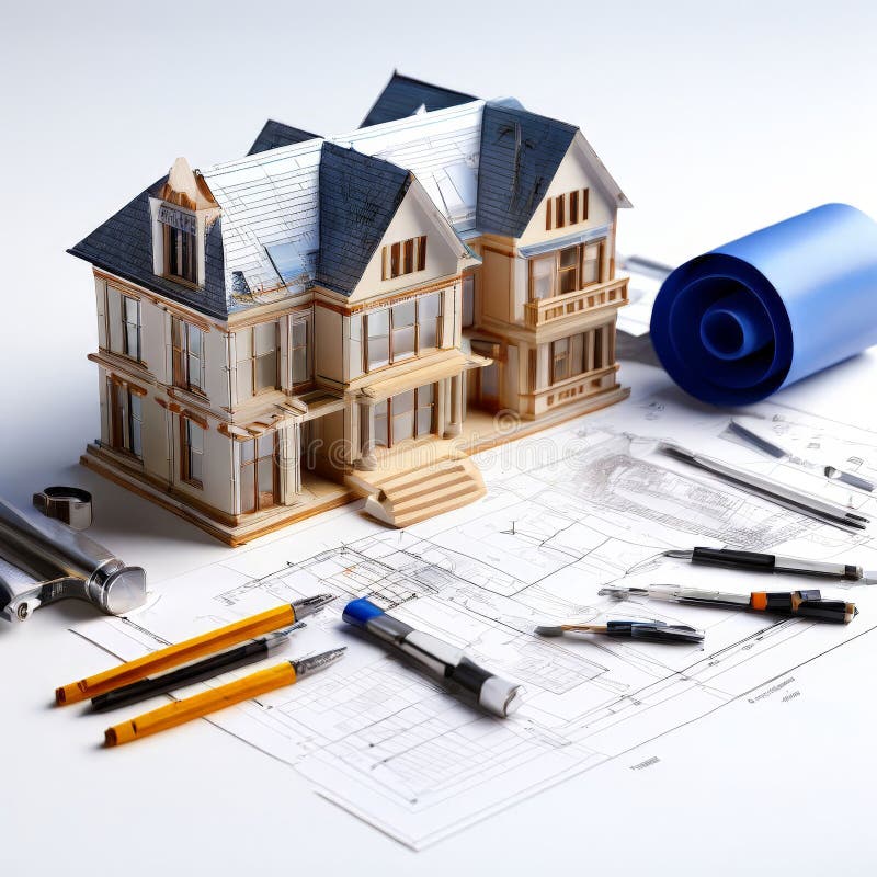 AI Image Generator, Small House Model on Architecture Floor Plan Stock ...