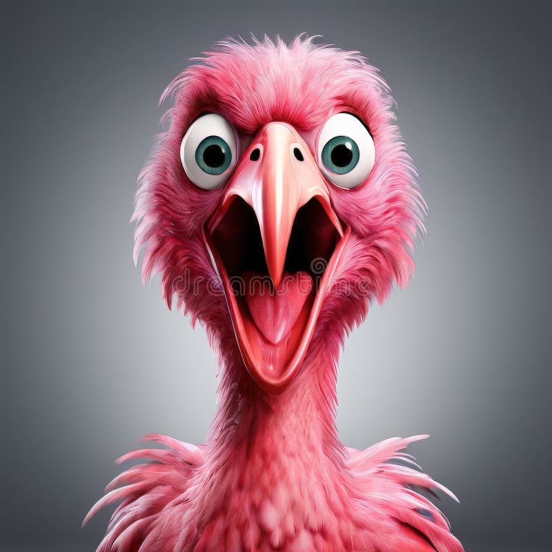 The AI Image Generator, Surprised Pink Bird with Wide Eyes Stock ...