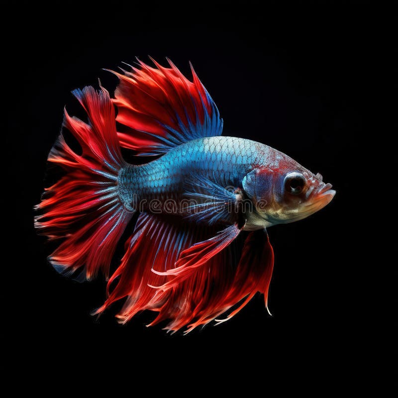 An AI Image Generator, Vibrant Betta Fish on Black Background Capturing ...