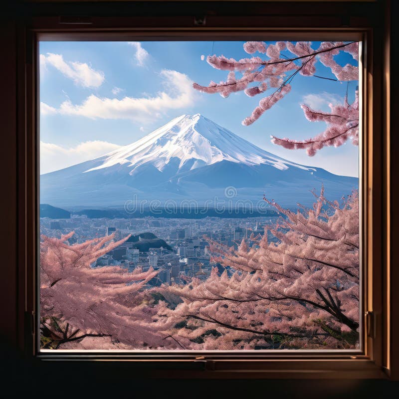 The AI Image Generator, View of Mount Fuji and Cherry Blossoms through ...