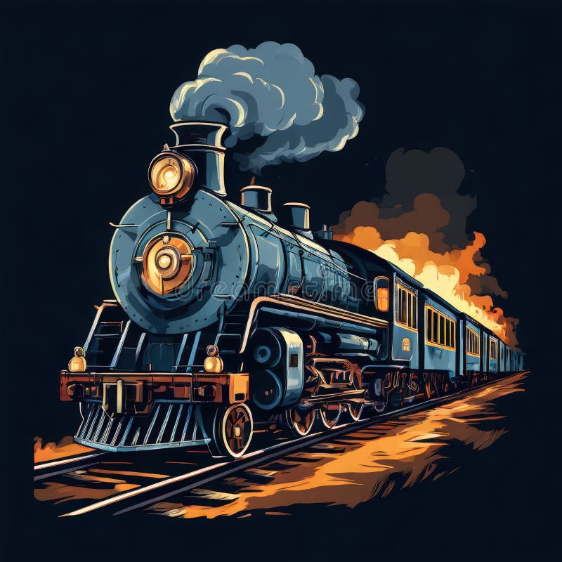 An AI Image Generator, Vintage Train on Transparen Stock Illustration ...
