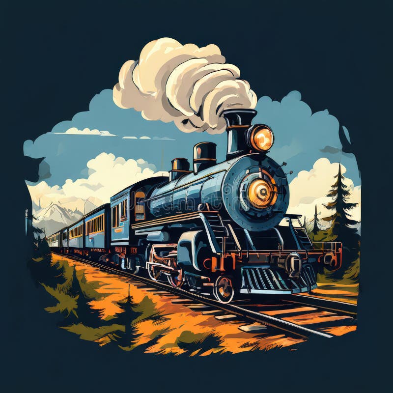 An AI Image Generator, Vintage Train on Transparen Stock Illustration ...