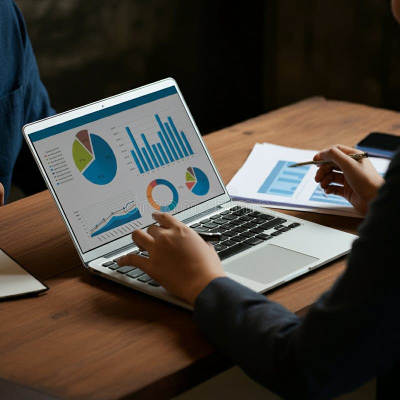 AI Image of a Laptop Screen Displaying Charts and Graphs with Data ...