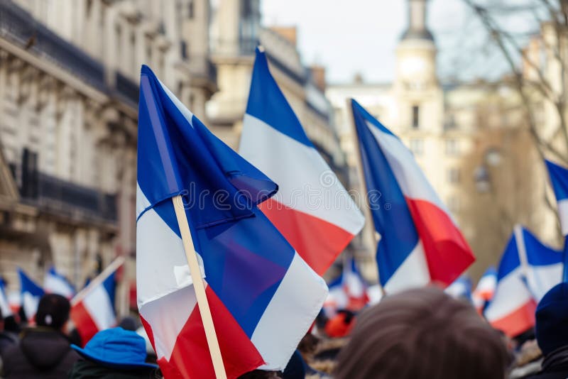 People at the Parade in Paris Holding France Flags Stock Illustration ...