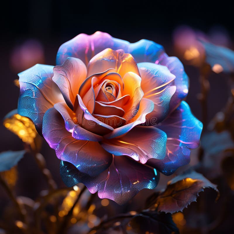 Beautiful Neon Rose Flower Stylized Image Stock Illustration ...