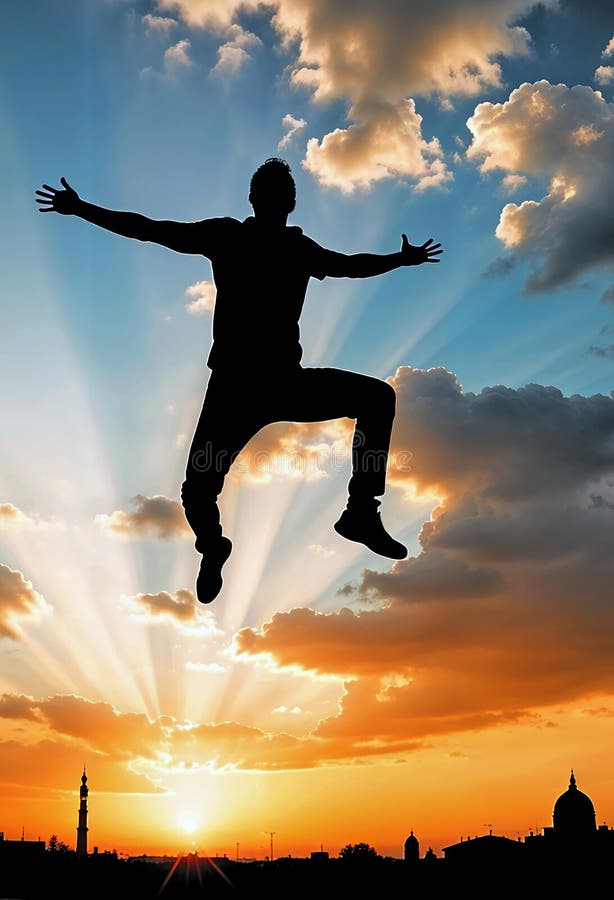 Ai Image Showing a Silhouette of a Man Jumping Stock Illustration ...