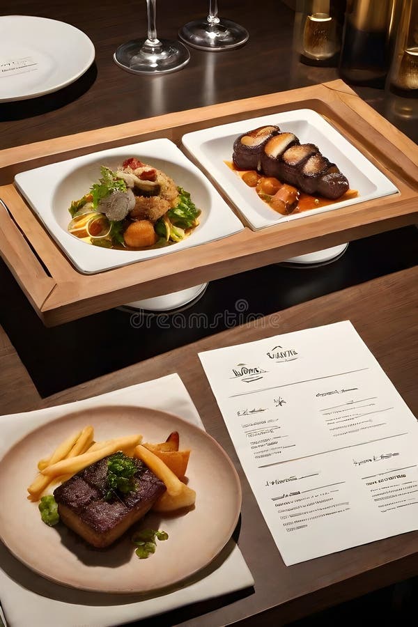 Three Plates of Dishes Placed on a Wooden Table. Stock Image - Image of ...