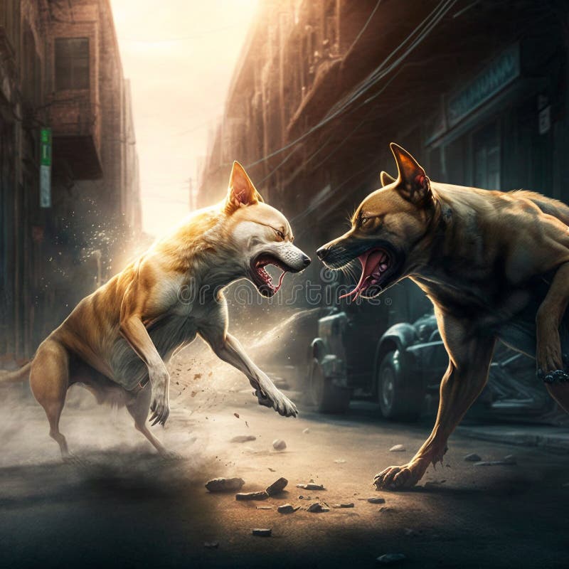 AI Image of Two Stray Cat Quarreling at the Dark Alley Street. Stock ...