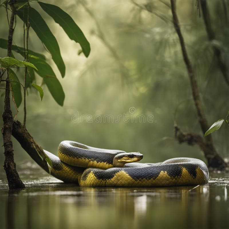 AI Images - Giant Anaconda in Amazon Forest Stock Illustration ...
