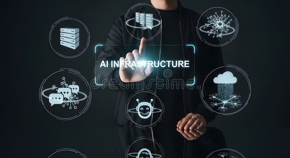 AI Infrastructure Illustration with Digital Technology and Cloud ...
