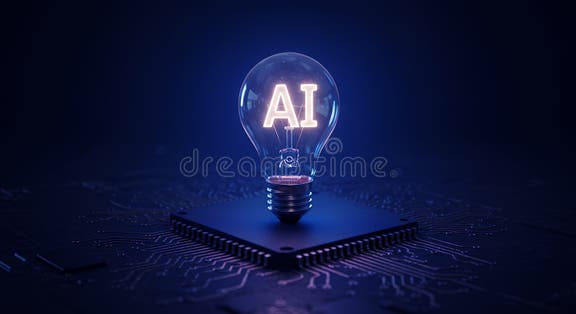 AI Innovation: Glowing Lightbulb on Circuit Board Symbolizing ...