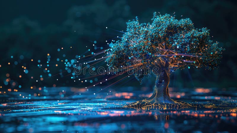 AI Insights Visualized As a Tree of Knowledge with Digital Data Streams ...