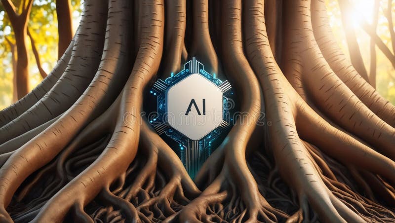AI Integrated into the Root System of a Giant Tree Stock Illustration ...