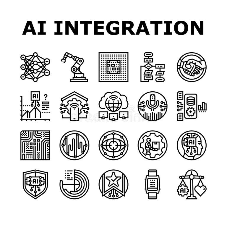 Ai Integration Automation Icons Set Vector Stock Illustration ...