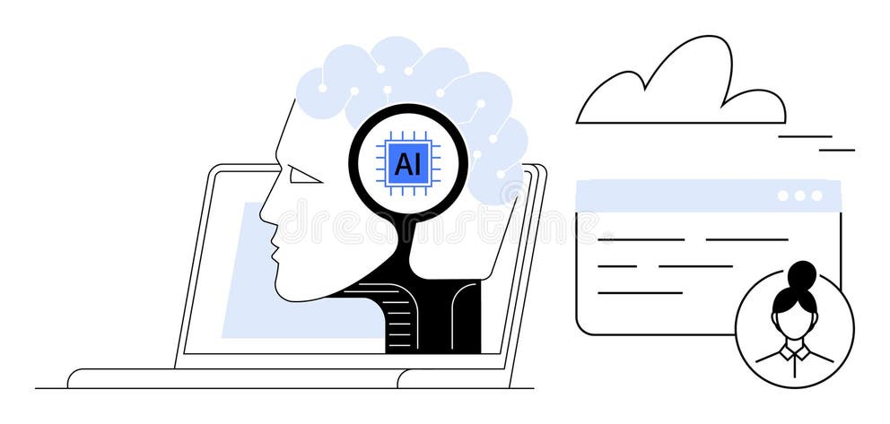 AI Integration Concept with Human Brain, Laptop, Cloud, and User ...