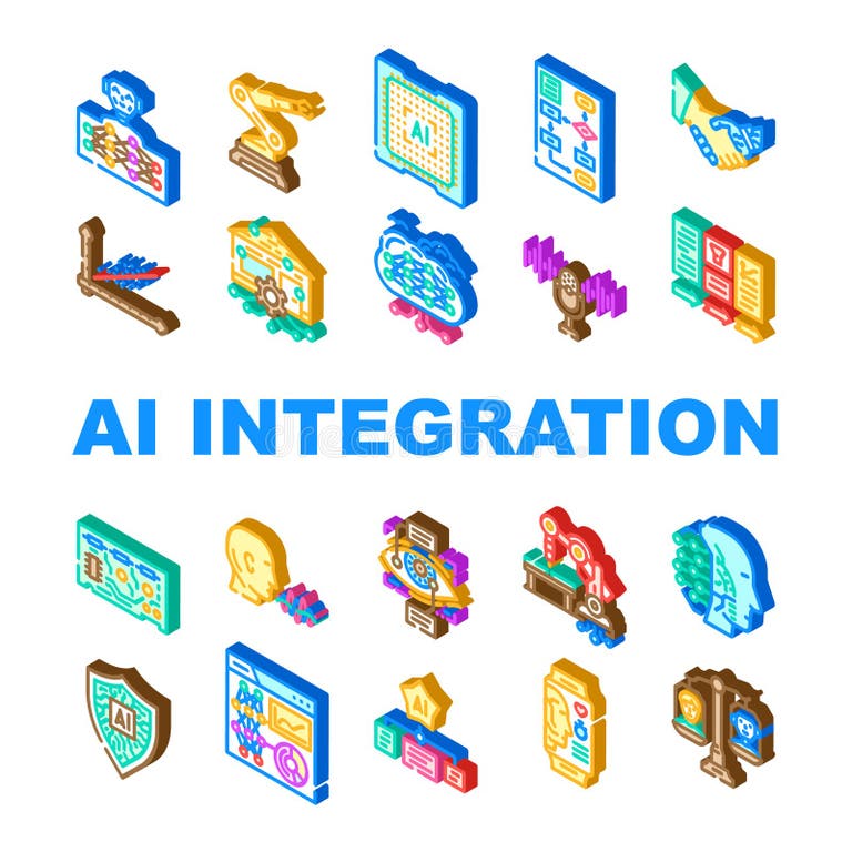 Ai Integration Deep Learning Icons Set Vector Stock Vector - Illustration of virtual, blockchain ...