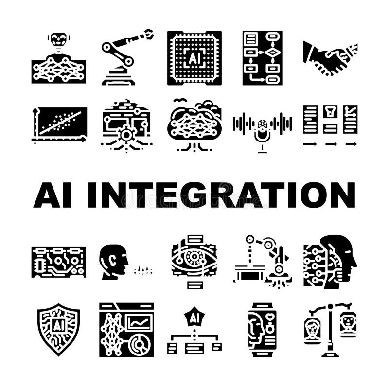 Ai Integration Deep Learning Icons Set Vector Stock Illustration - Illustration of symbol ...