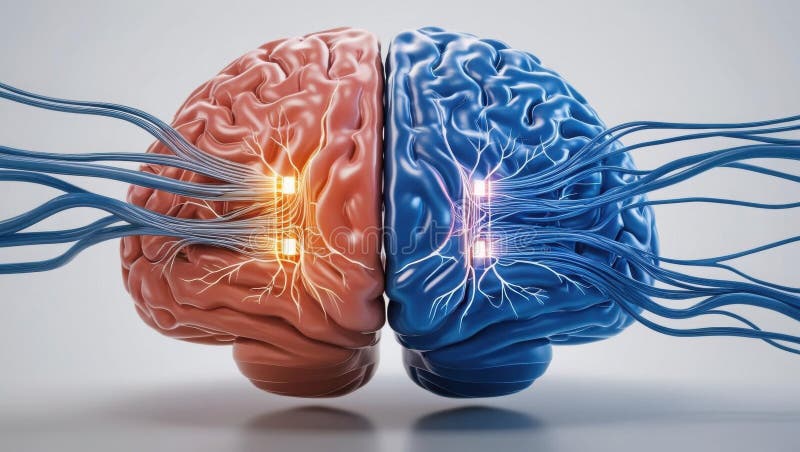 AI Integration with Human Brain Visualized through Glowing Neural ...