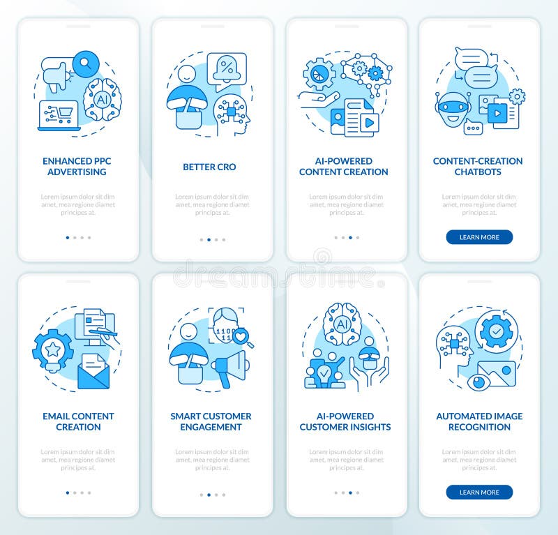 Ai Integration in Marketing Blue Onboarding Mobile App Screen Set Stock ... Ai Integration in Marketing Blue Onboarding Mobile App Screen Set Stock ...