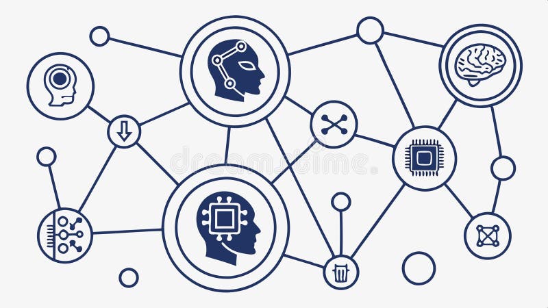 Brain Tech Network, Illustrating AI Integration and Cognitive Computing System Interface. Vector ...