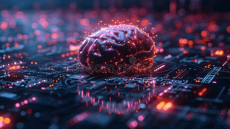 AI Intellect Background, Brain in Code. Stock Illustration ...