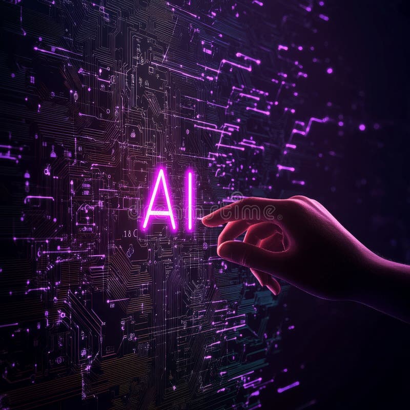 AI Interaction with Digital Interface and Technology Icons Stock ...