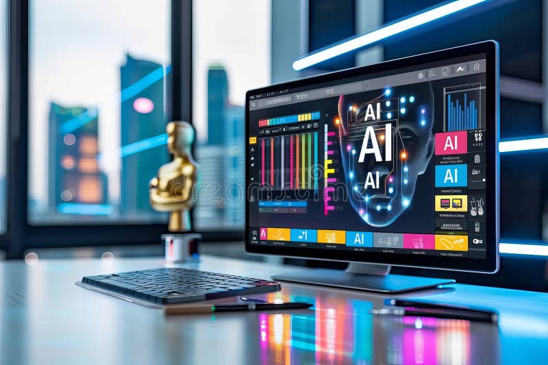 AI Interface on a High Tech Computer Screen, Representing the Integration of Artificial ...
