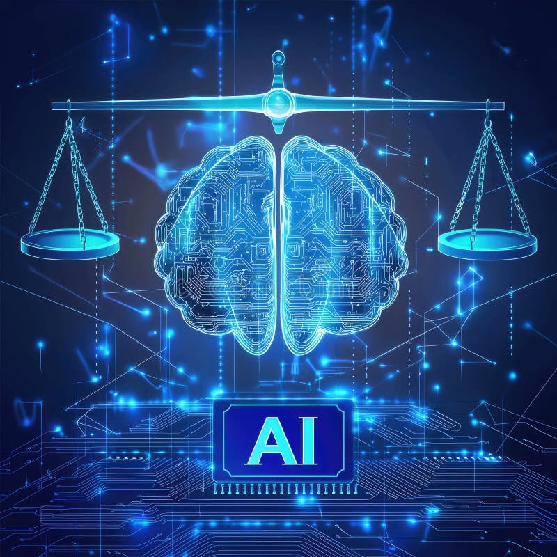 AI Justice Concept Digital Brain Circuit Balancing Scale with ...