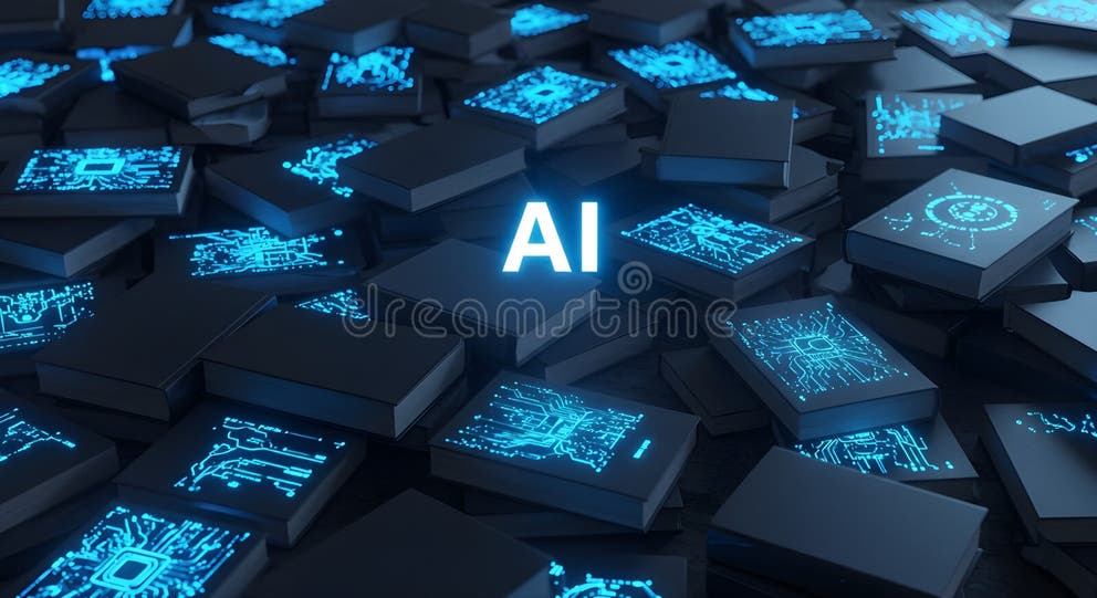 AI Knowledge Base: Glowing Books, Digital Circuits, Learning Stock ...