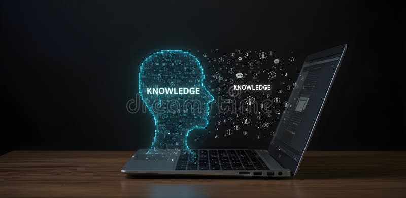 AI Knowledge Transfer: Digital Brain, Laptop, Data Flow Stock Illustration - Illustration of ...