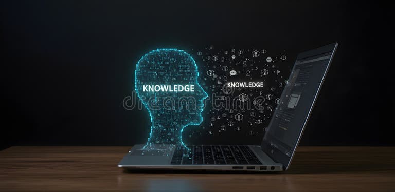 AI Knowledge Transfer: Digital Brain, Laptop, Data Flow Stock ...