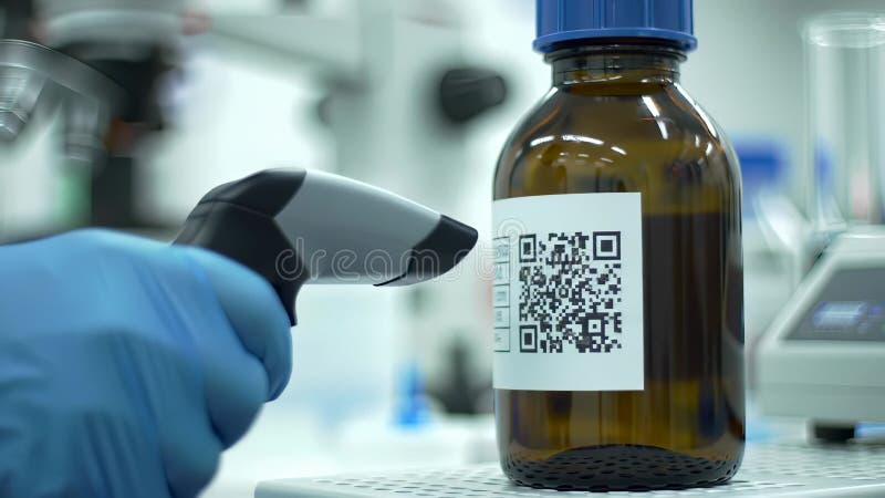 AI Lab Technician Scans Chemical Bottle QR Code Stock Footage - Video ...