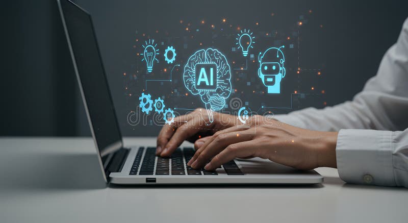 AI on Laptop Brainpower, Innovation and Technology. Exploring Artificial Intelligence, Machine ...