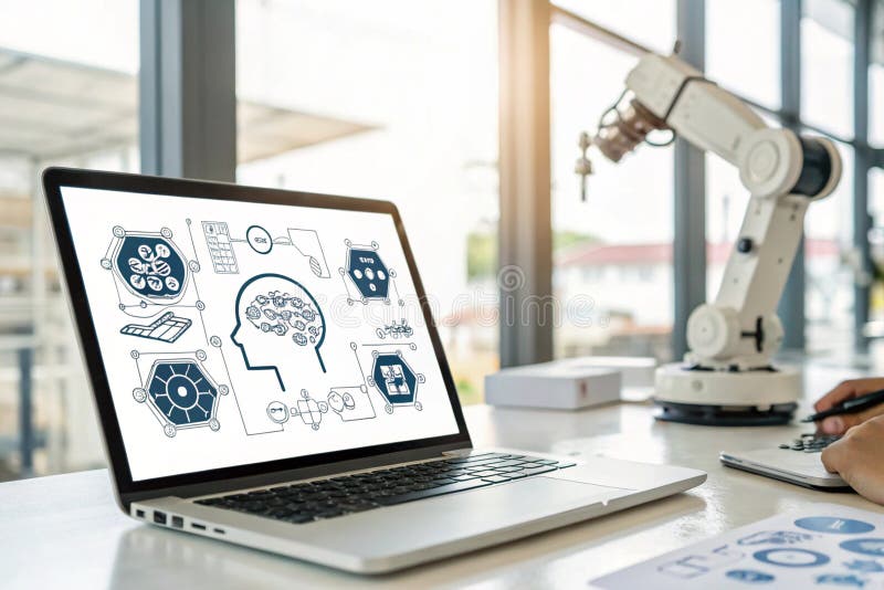 AI Learning: Artificial Intelligence and Robotic Devices Interface Stock Illustration ...