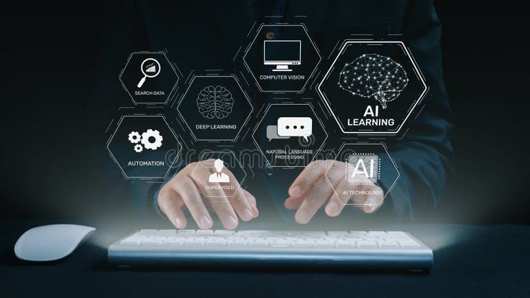 AI Learning Concept Infographic with Deep Learning, NLP, and Automation Elide Stock Image ...