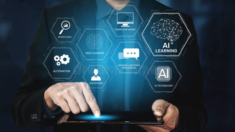 AI Learning Concept Infographic with Deep Learning, NLP, and Automation Muxer Stock Image ...