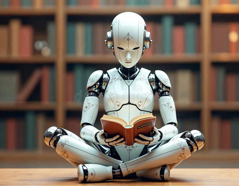 AI and Learning Robot Reading a Book Stock Illustration - Illustration ...