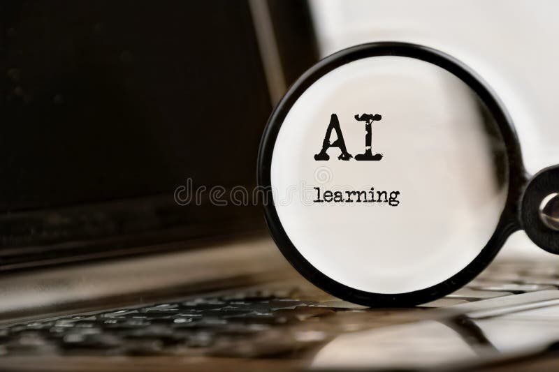 AI Learning Technology Demonstrated with Laptop, Text and Magnifying ...