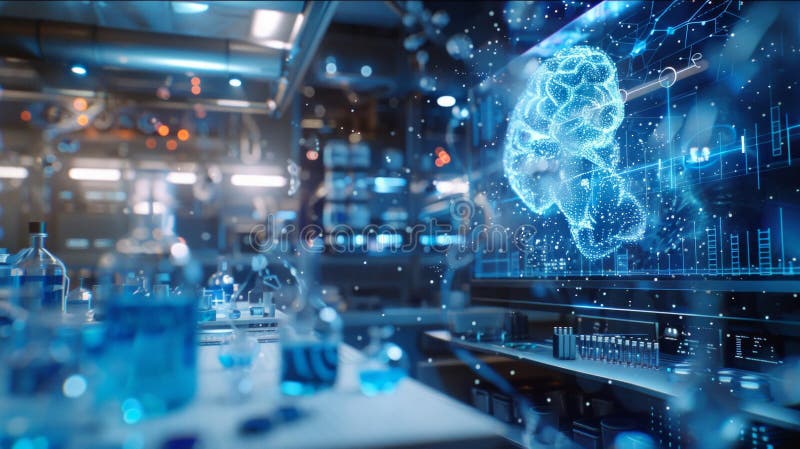 AI-Led Drug Design Lab with Interconnected Molecular Structures Stock ...