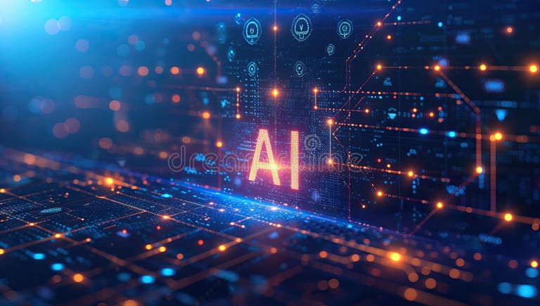 AI Letters Illuminate a Complex Circuit Board Stock Illustration ...