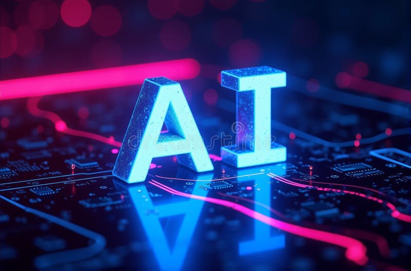 AI Letters with a Neon Light Effect Against Abstract Computer ...