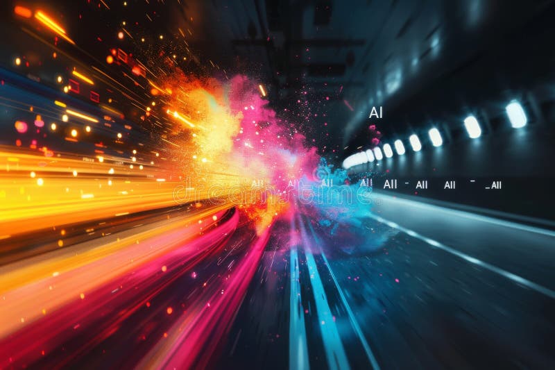AI Light Trails in Futuristic Tunnel, Digital Art, Technology ...
