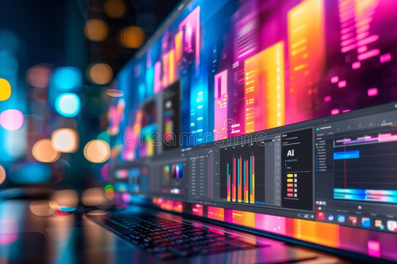 AI Light Trails in Neon City, Digital Art, Technology Innovation ...