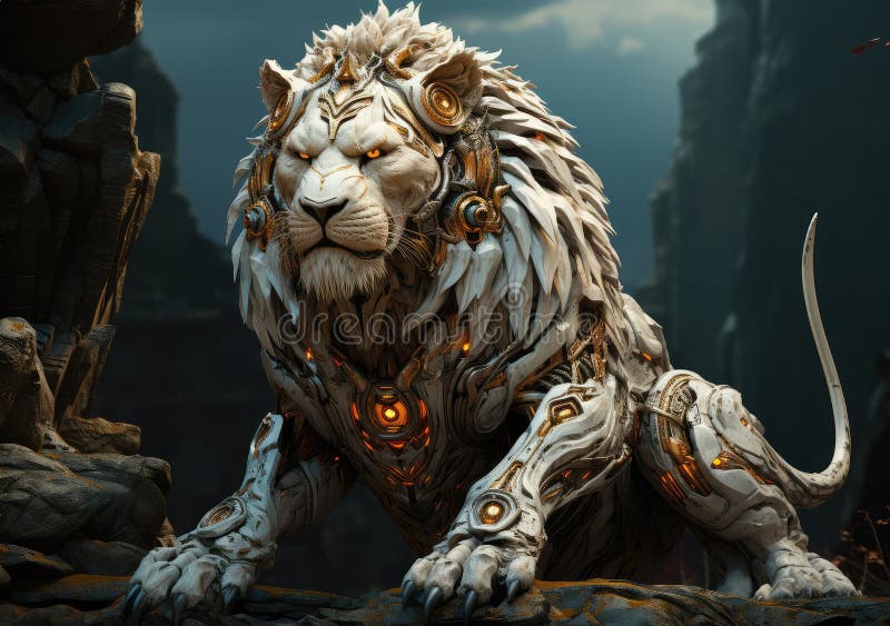 Ai Lion Cyborg in the Style of Baroque Sci-fi Stock Illustration ...