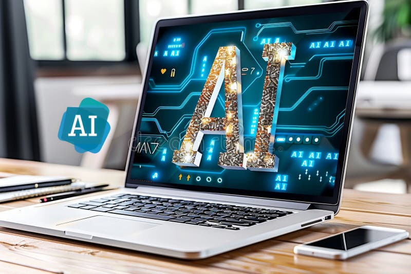 AI Logo on a Laptop Screen, Representing the Integration of Artificial Intelligence in Modern ...