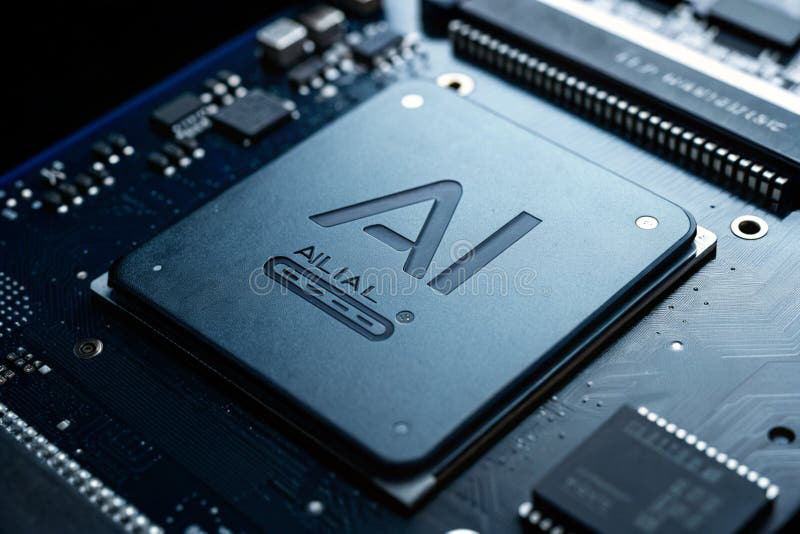 AI Logo on Microchip with Dark Blue and Black Background Stock ...