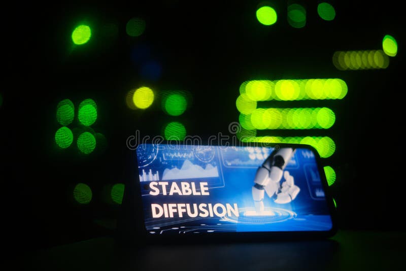 AI Logo Stable Diffusion on the Phone Screen on the Background of the ...
